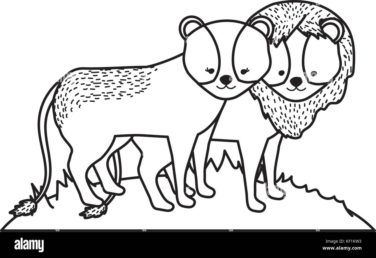 line cute lion animal couple together Stock Vector Image & Art - Alamy