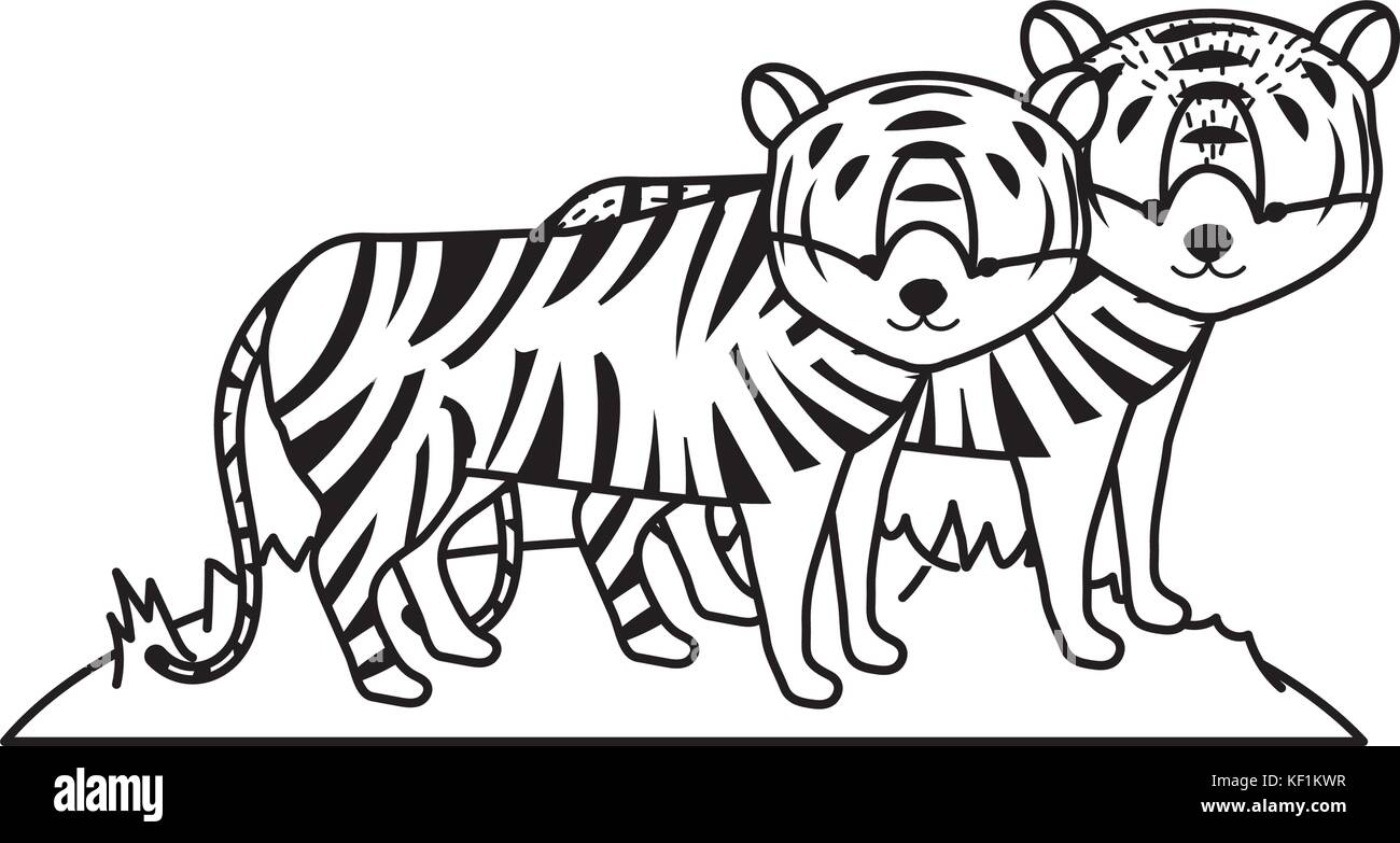 line cute tiger animal couple together Stock Vector Image & Art - Alamy