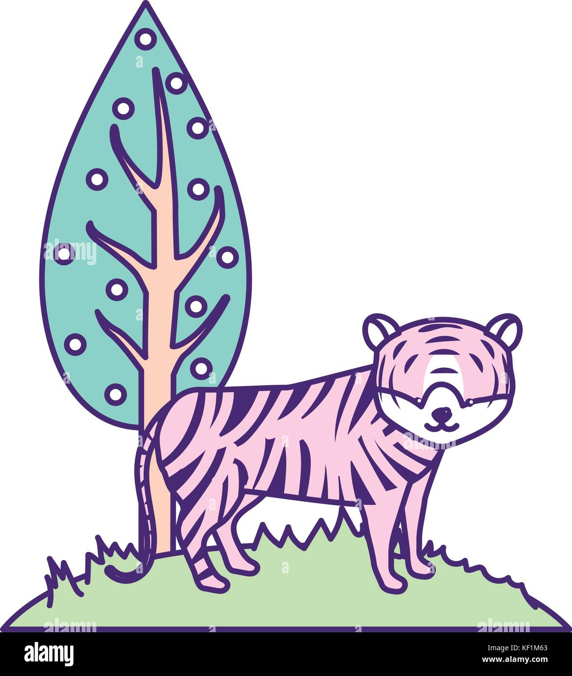 cute tiger wild animal next to tree Stock Vector Image & Art - Alamy