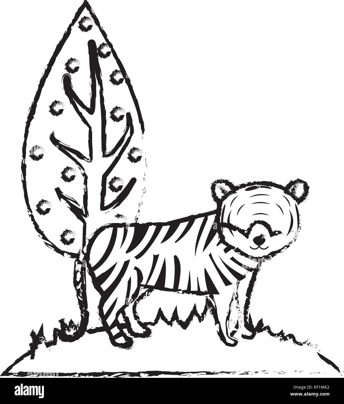 figure cute tiger wild animal next to tree Stock Vector Image & Art - Alamy