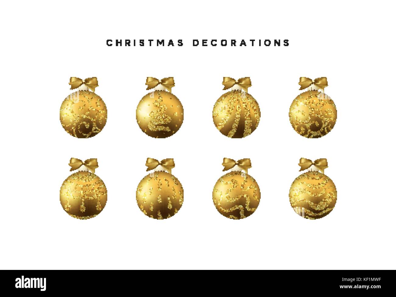 Xmas set balls gold color. Christmas bauble decoration elements Stock ...