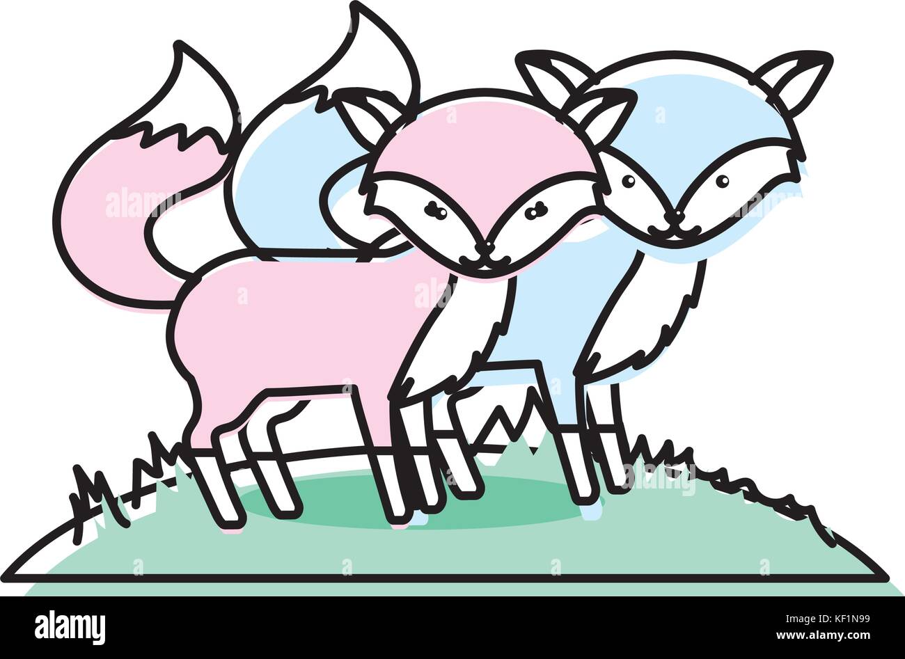 cute fox animal couple together Stock Vector Image & Art - Alamy