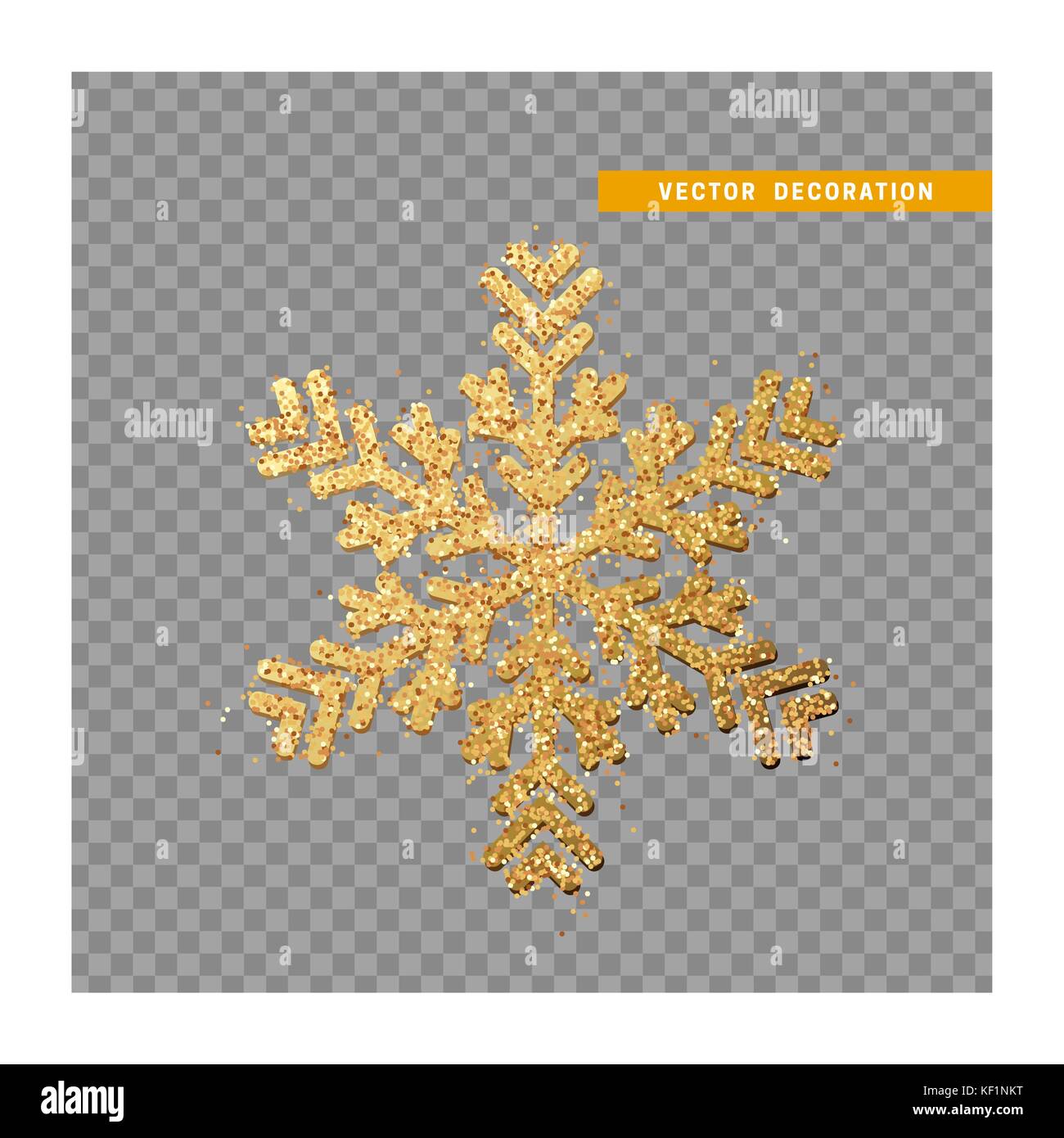 Christmas decoration, golden snowflake covered bright glitter, on ...