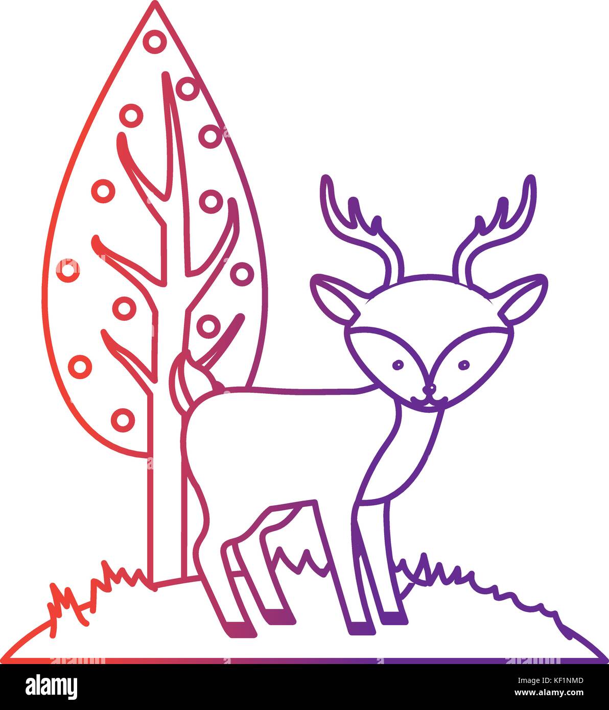 line cute deer wild animal next to tree Stock Vector Image & Art - Alamy