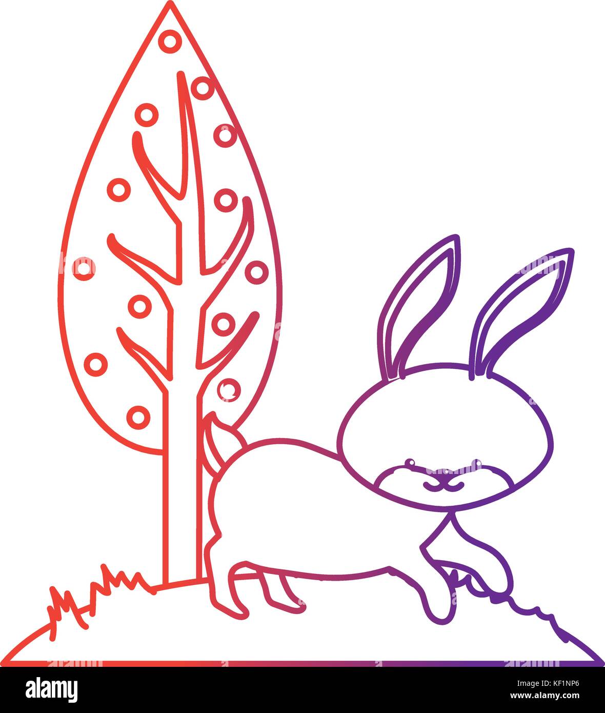 line cute rabbit wild animal next to tree Stock Vector Image & Art - Alamy
