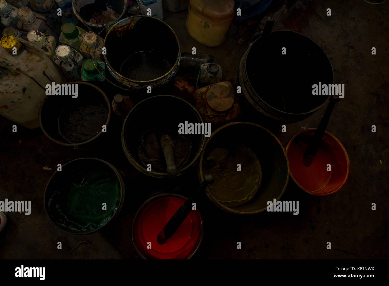 JAIPUR, INDIA - SEPTEMBER 19, 2017: Close up of a plastic pails with ...