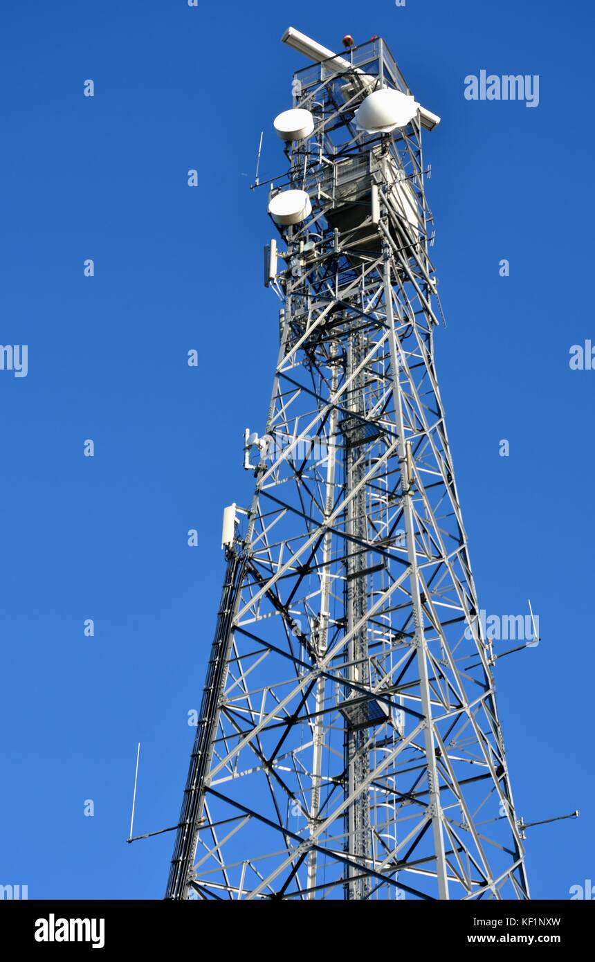 Communication Tower with dishes Stock Photo - Alamy