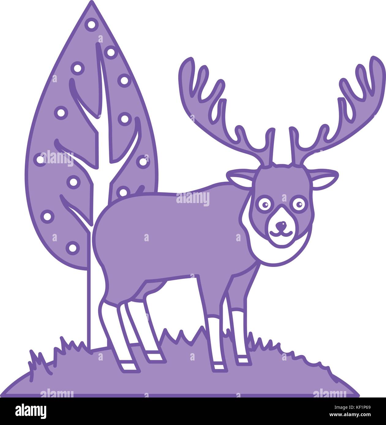 contour cute elk wild animal next to tree Stock Vector Image & Art - Alamy
