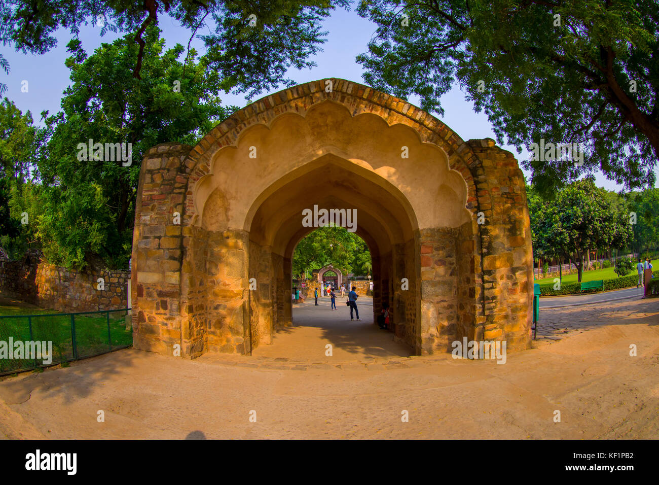 DELHI, INDIA - SEPTEMBER 25 2017: Stoned structure near of Qutub Minar ...