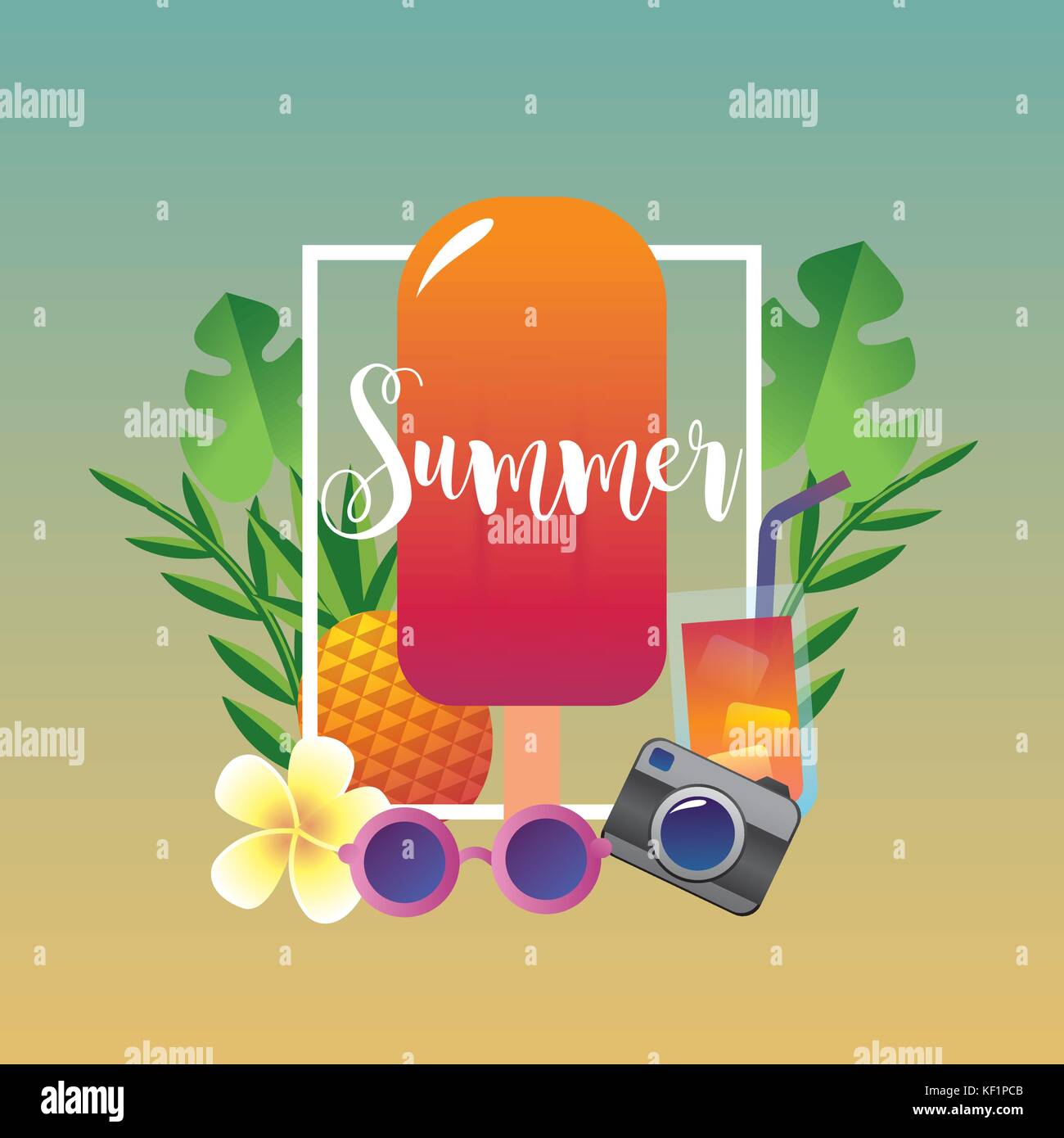 summer season vacation with tropical trees and activities Stock Vector ...