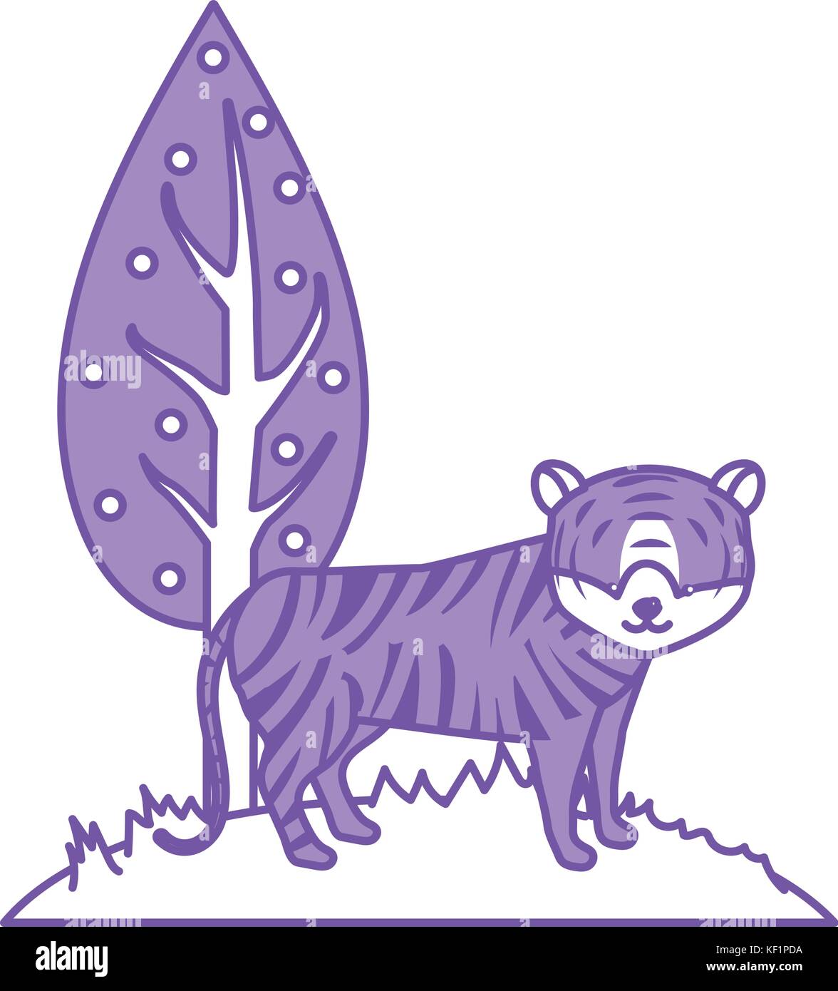 contour cute tiger wild animal next to tree Stock Vector Image & Art ...