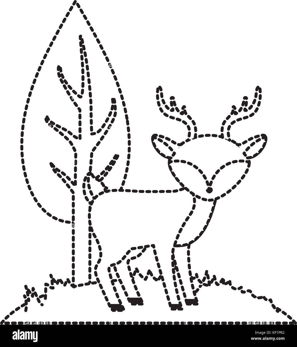 dotted shape cute deer wild animal next to tree Stock Vector Image ...