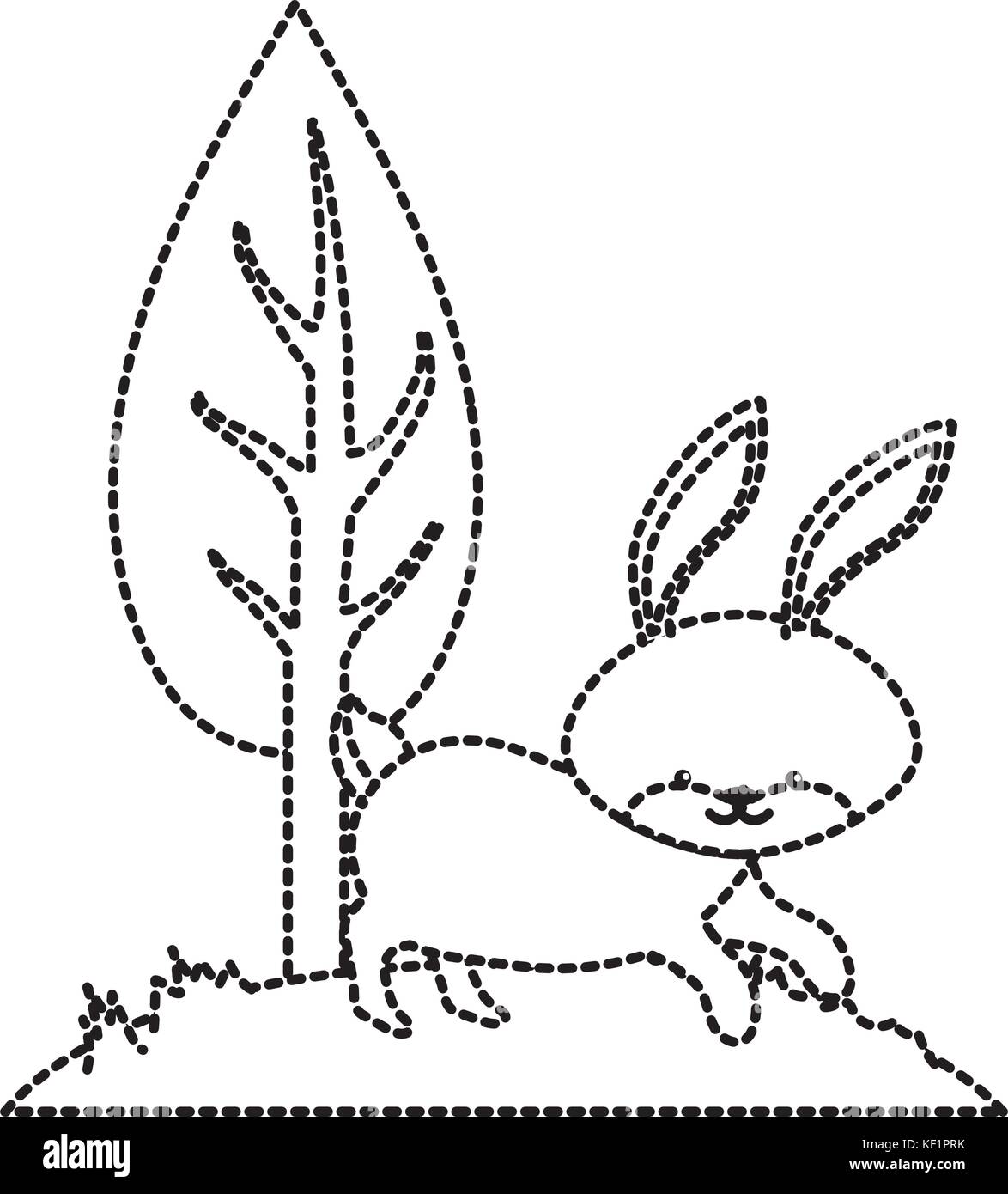 dotted shape cute rabbit wild animal next to tree Stock Vector Image ...