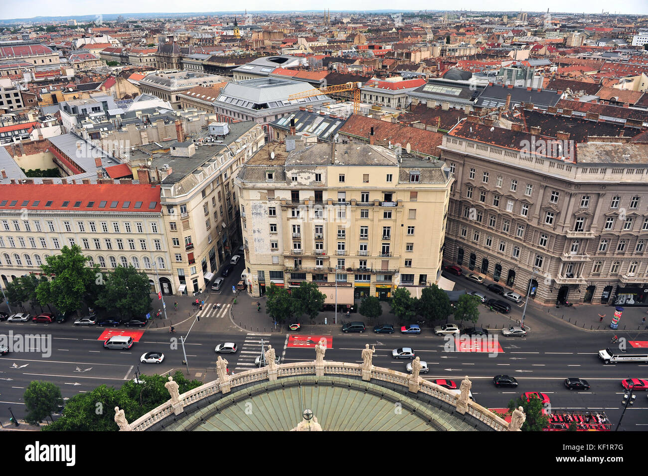 BUDAPEST, HUNGARY - JUNE 11: Top view of the city center of Budapest ...