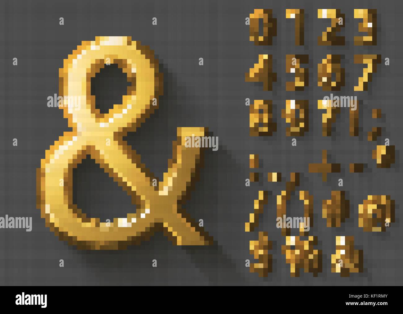 Set of polished copper 3D Numbers and Symbols. Copper metallic shiny ...