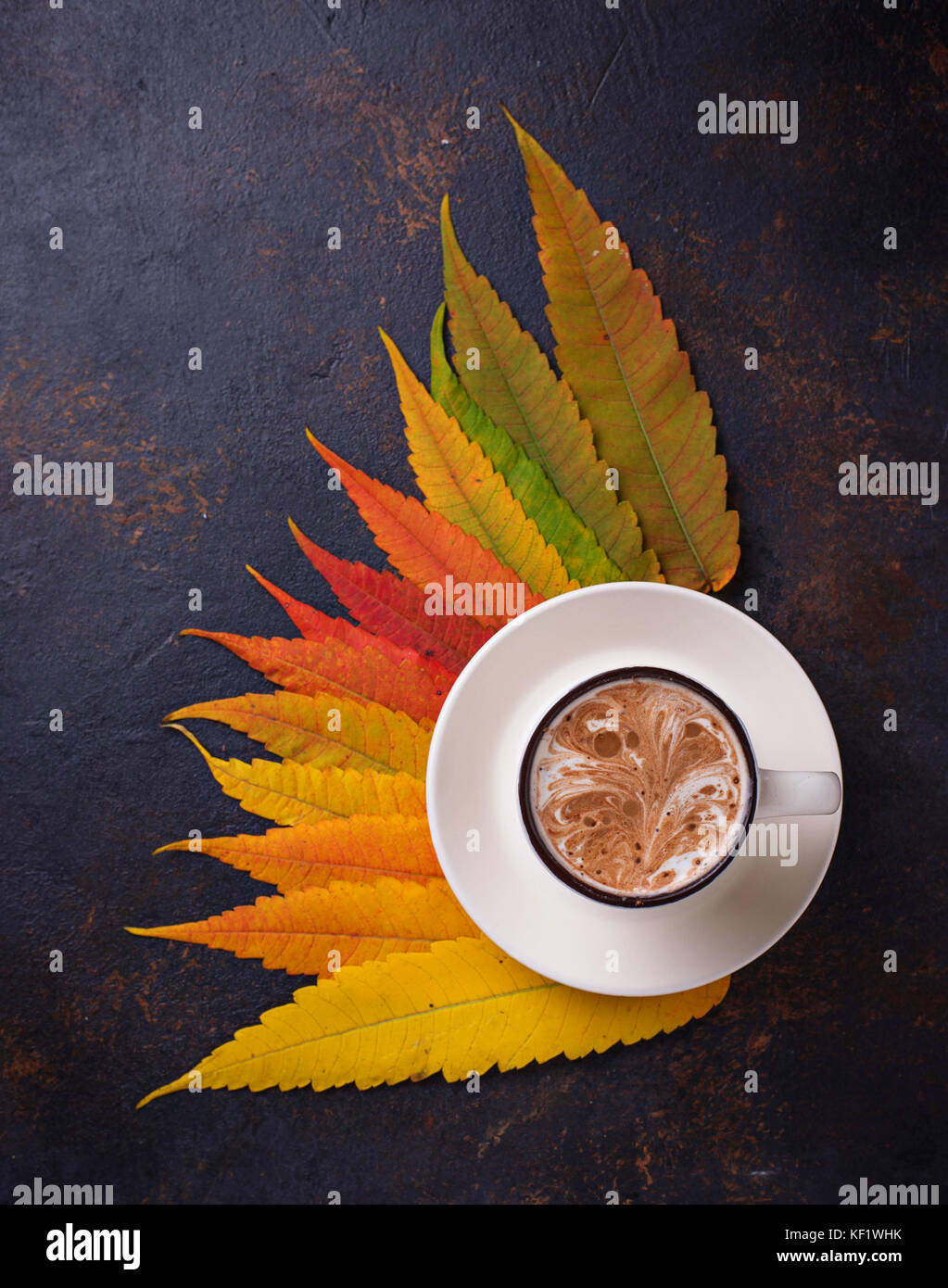 Autumn background with leaves and cup of coffee Stock Photo - Alamy