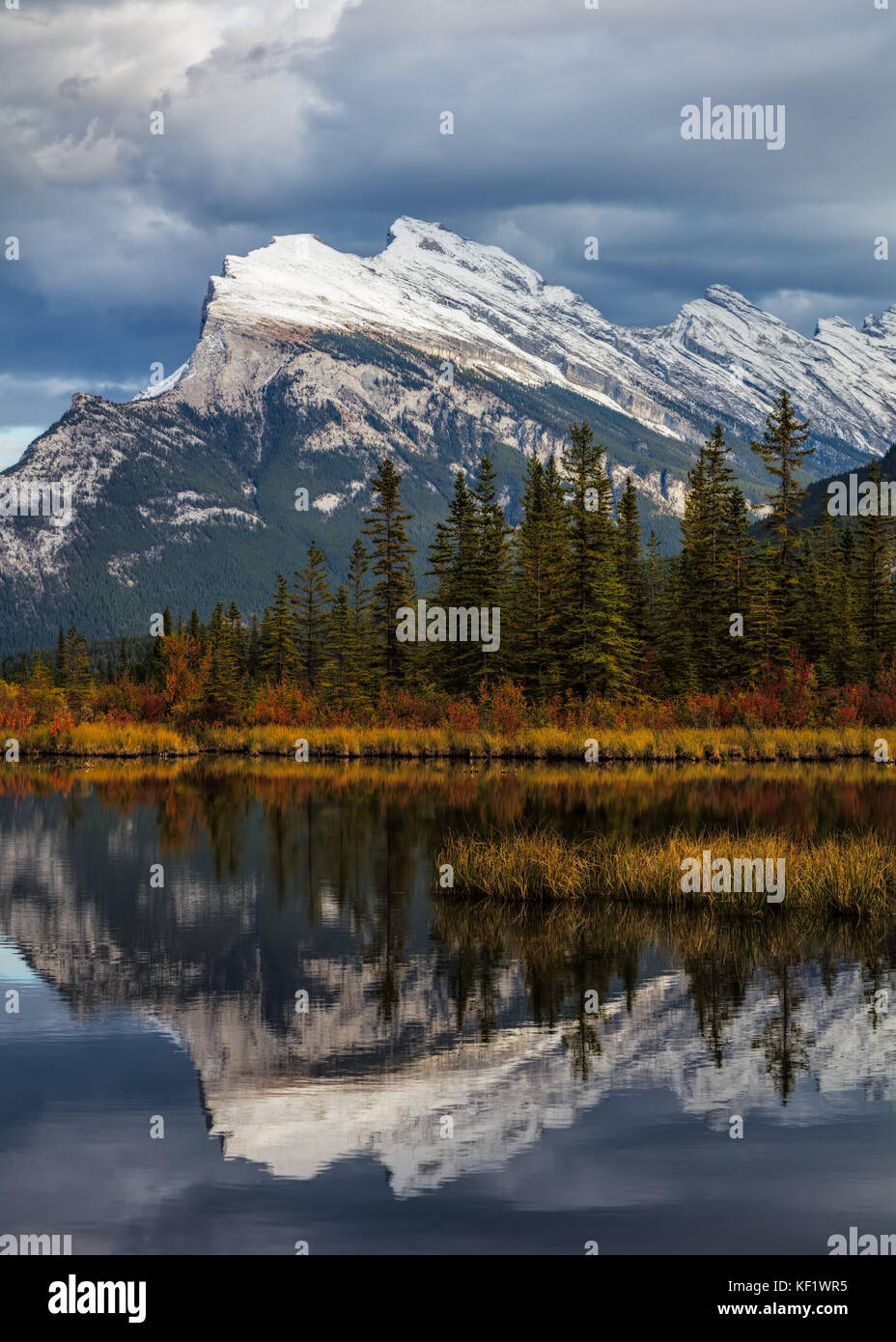 Mount Rundle Reflected in Vermillion Lakes, Banff National Park Stock ...