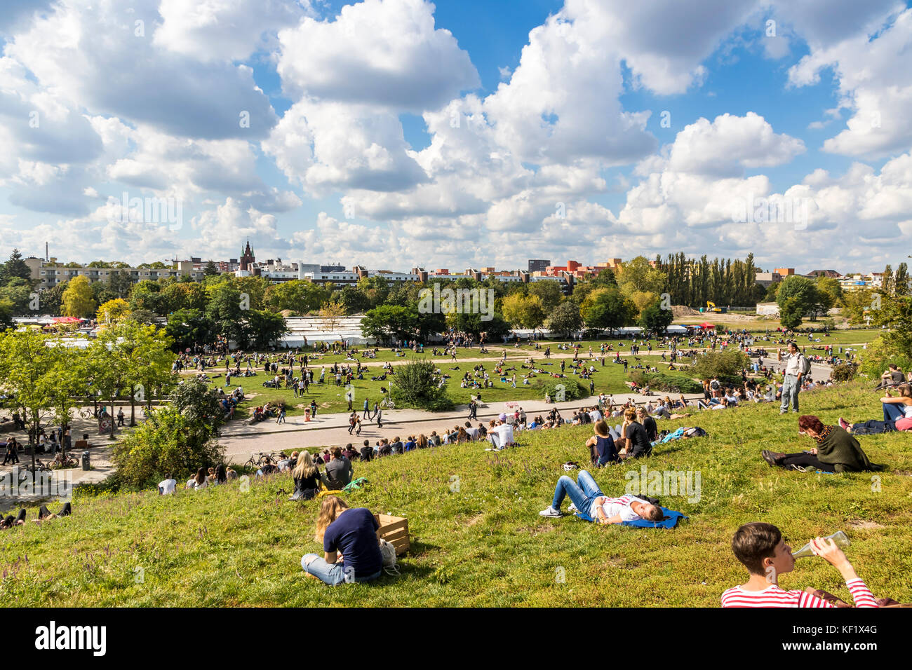 People enjoy sunny Sunday at Mauerpark in Berlin, Germany Stock Photo ...