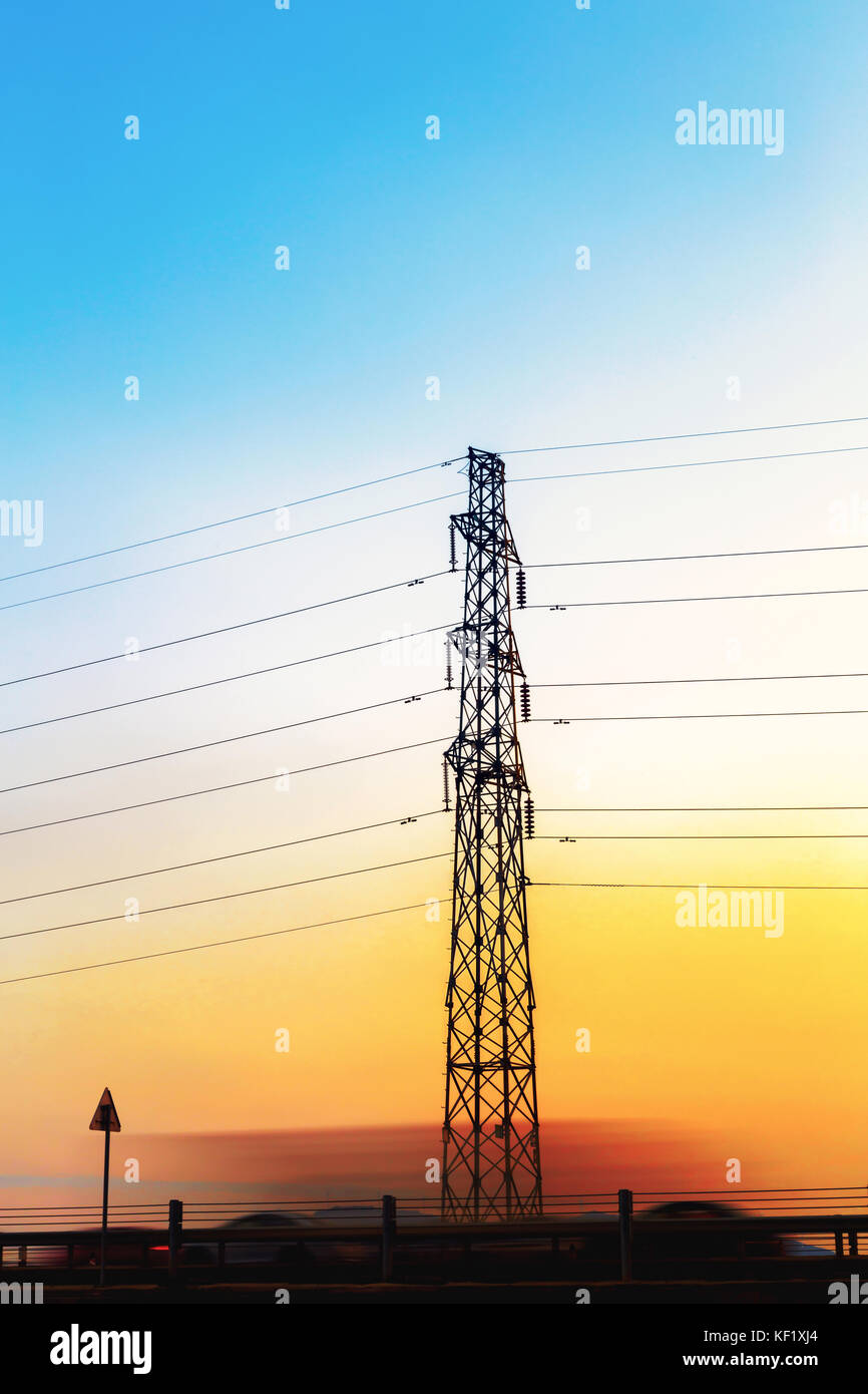 Outdoor high voltage wire tower Stock Photo - Alamy