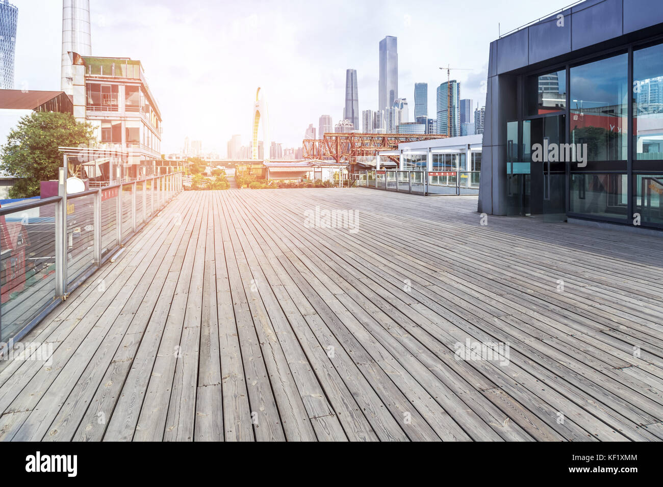 Wooden floor Square and urban scenery Stock Photo - Alamy