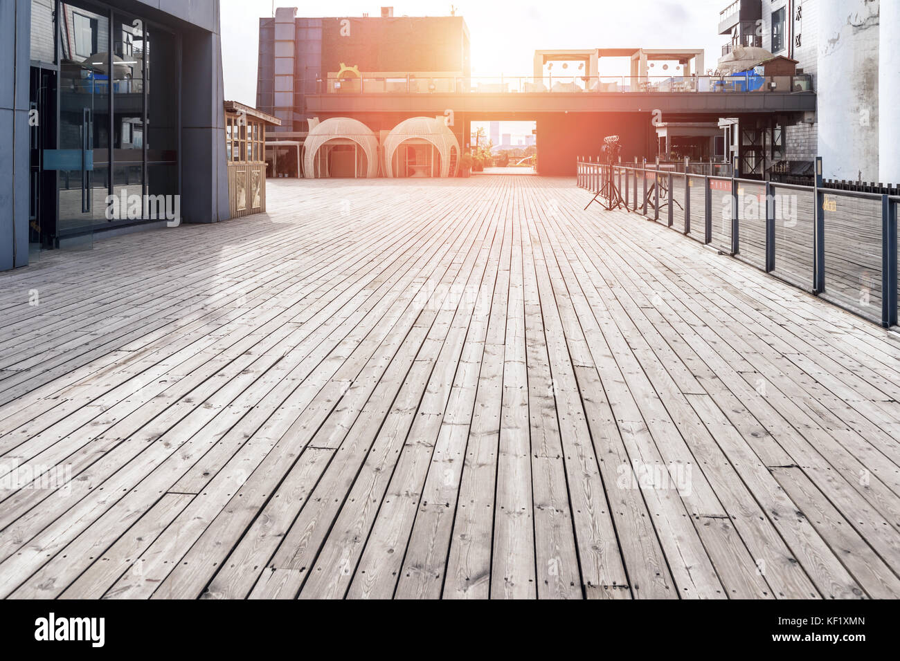 Wooden floor Square and urban scenery Stock Photo - Alamy