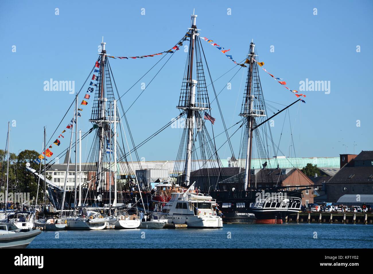 The historic USS Constitution sailing in Boston Harbor after a series ...