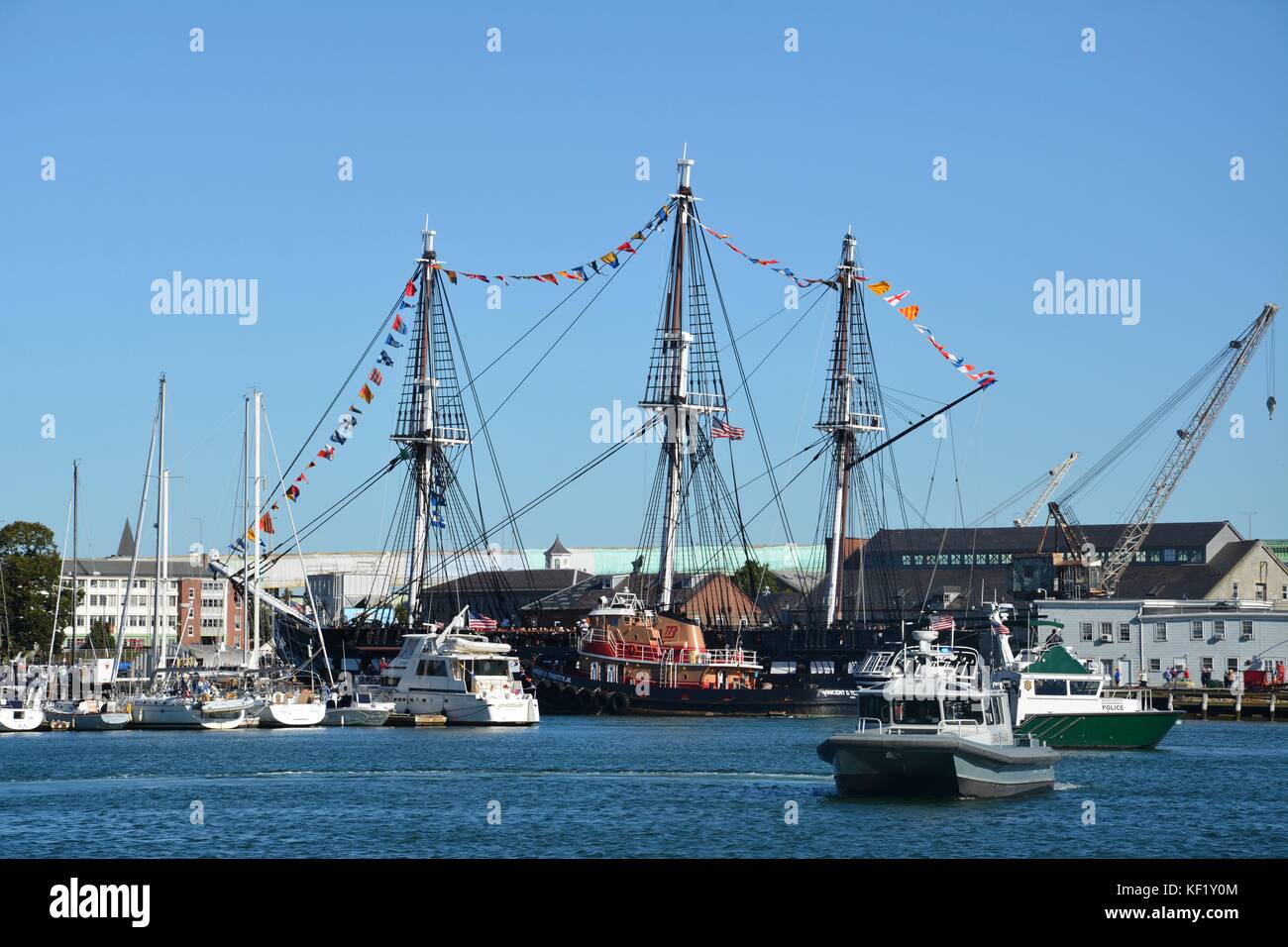 The historic USS Constitution sailing in Boston Harbor after a series ...
