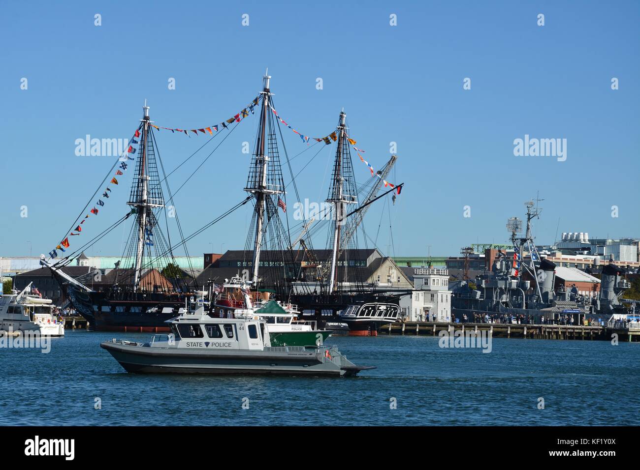 The historic USS Constitution sailing in Boston Harbor after a series ...