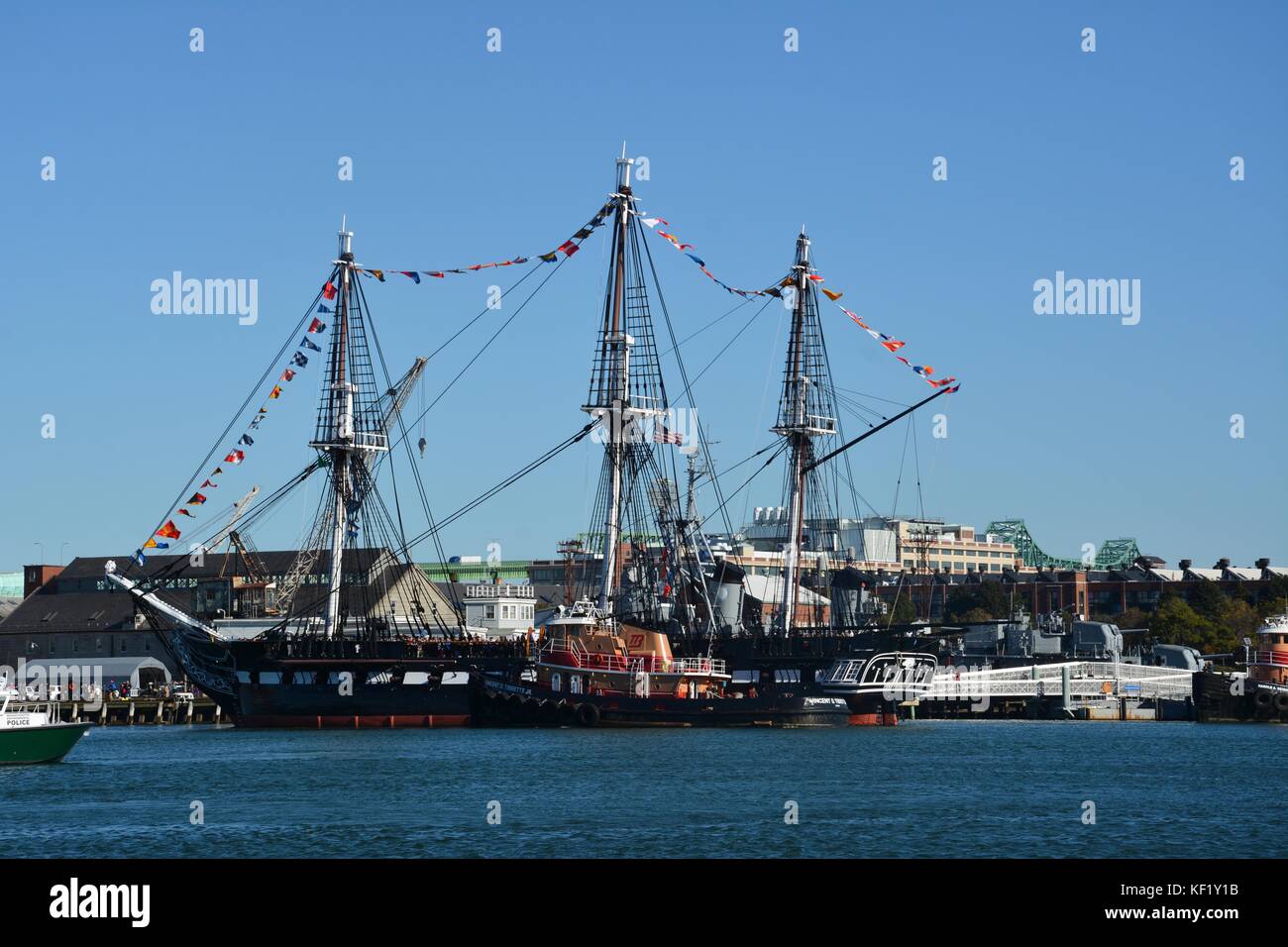 The historic USS Constitution sailing in Boston Harbor after a series ...