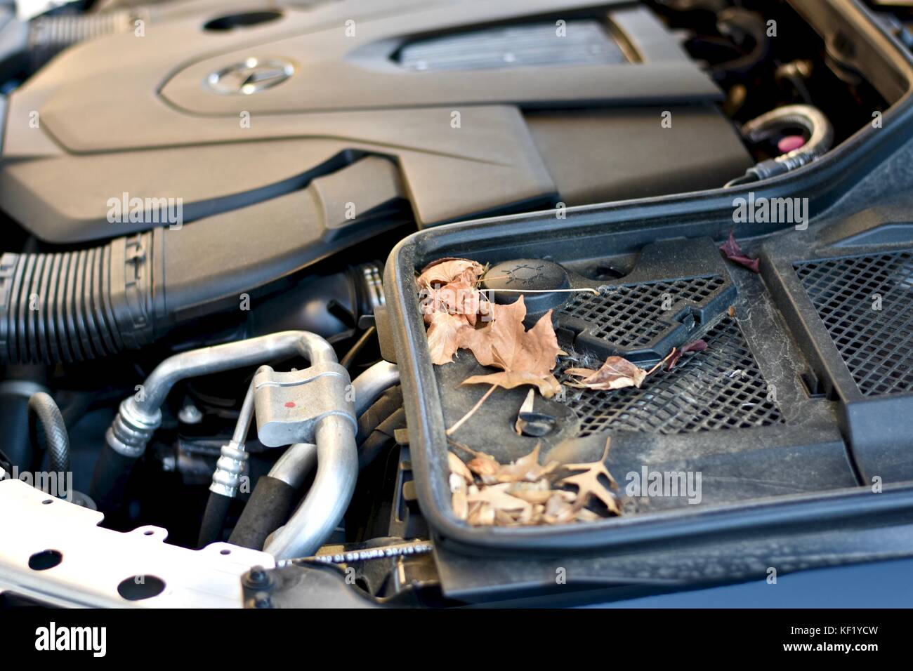 Dirty mercedes-benz engine Stock Photo - Alamy