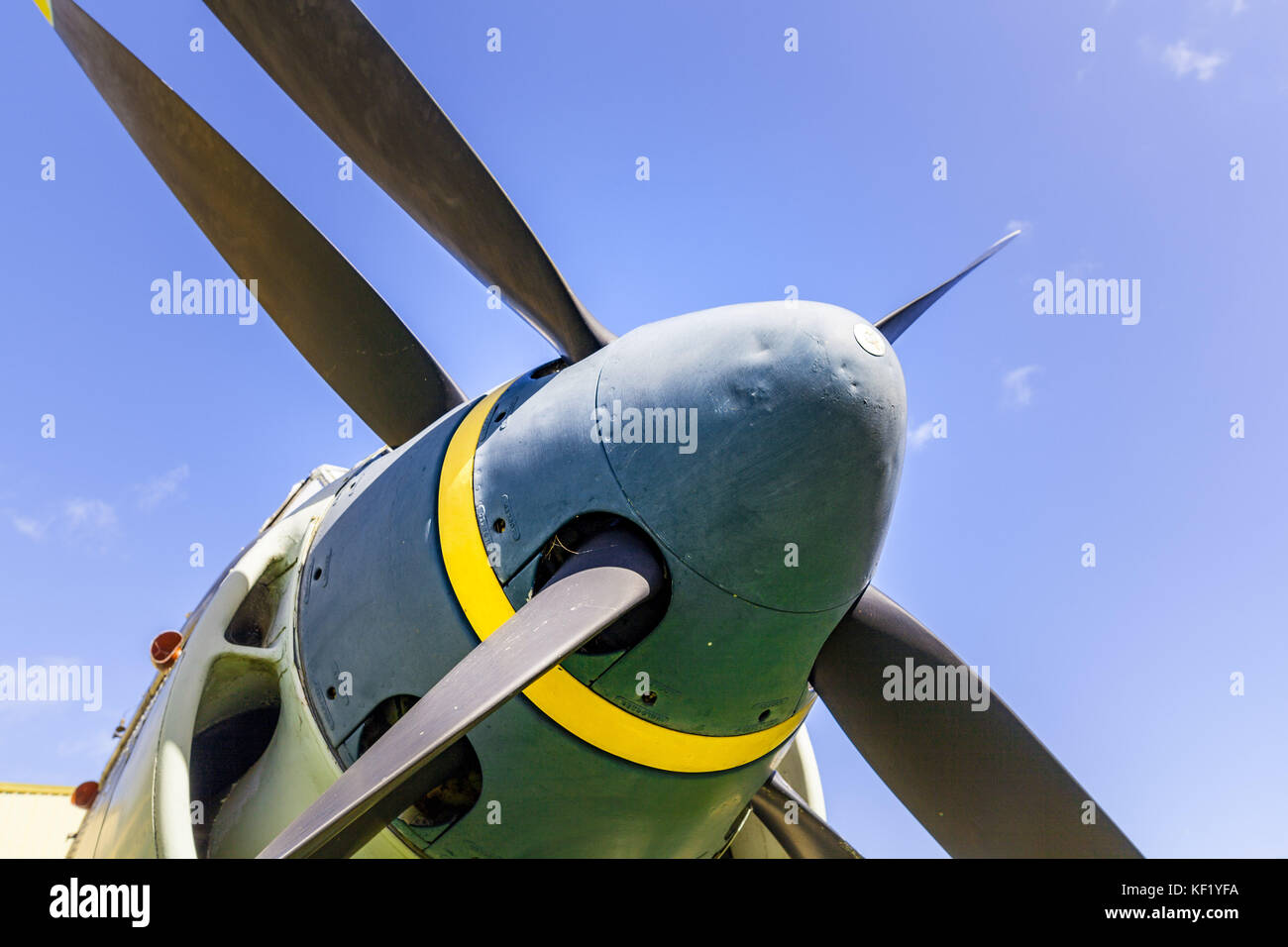 Old military aircraft propeller closeup Stock Photo - Alamy