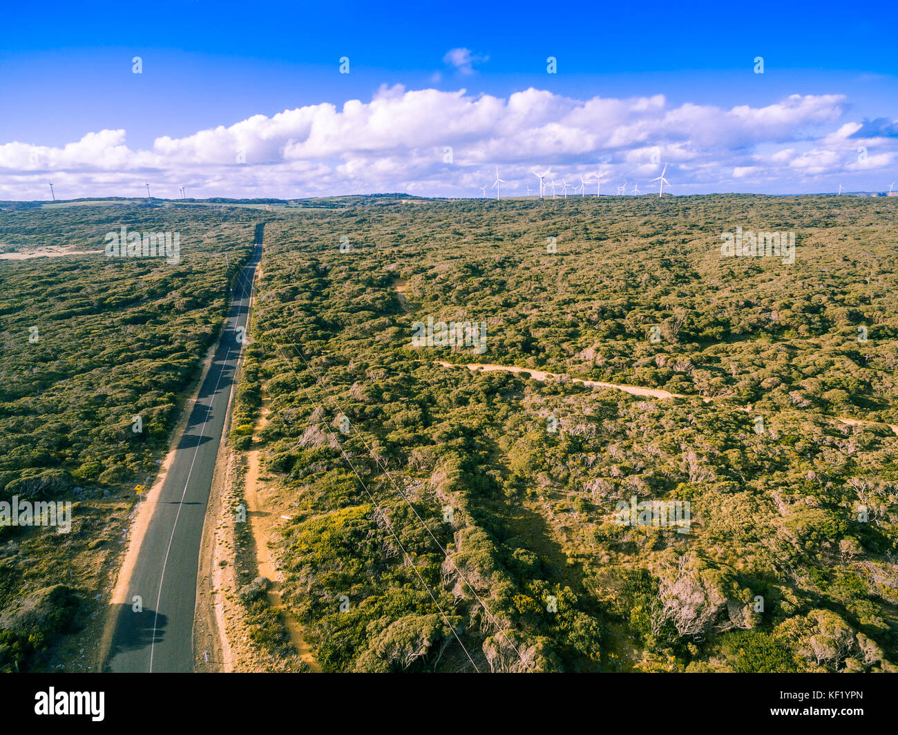 Aerial view of road in beautiful Australian countryside on bright ...
