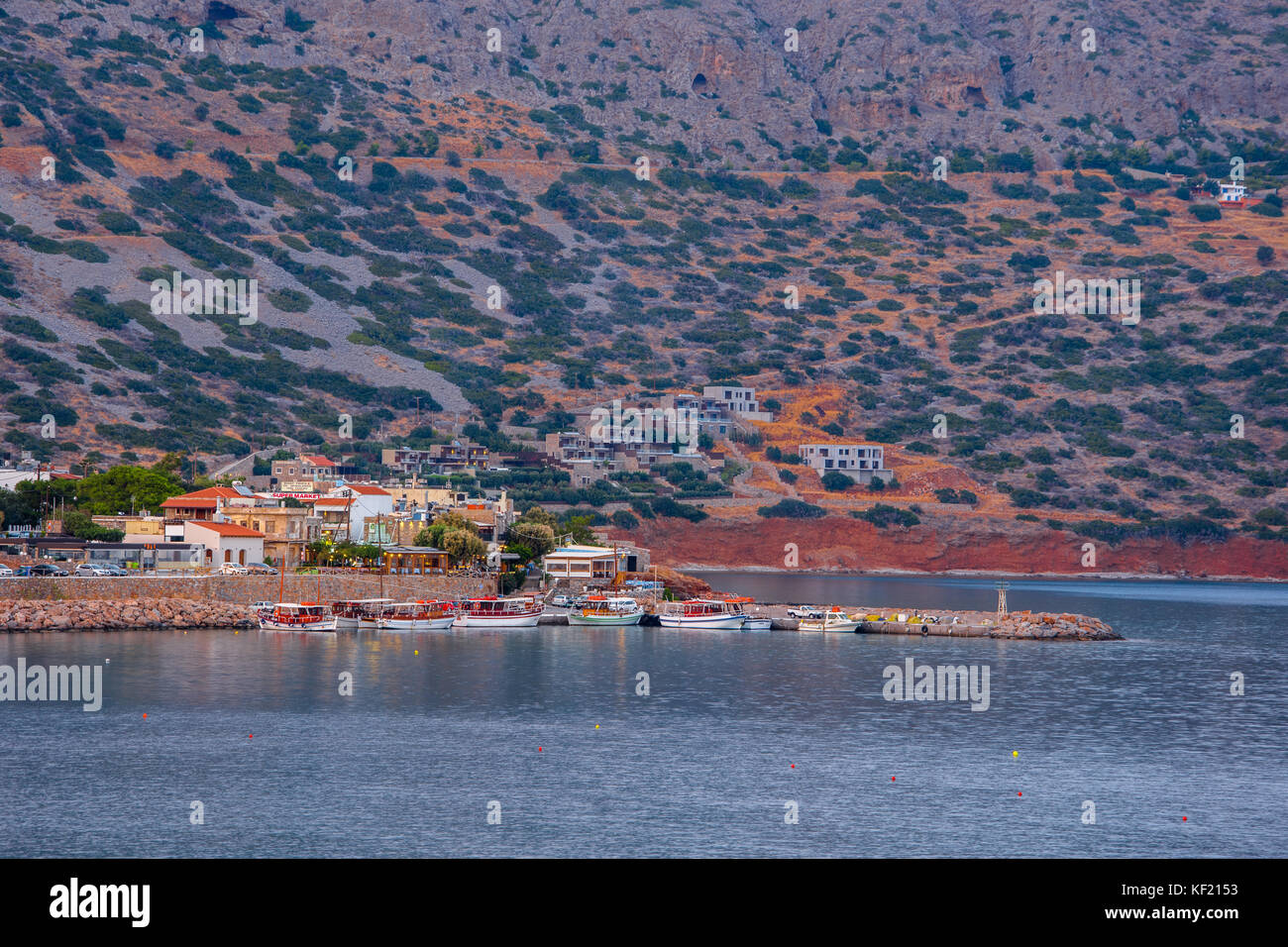The small harbor of Plaka near Spinalonga, with traditional fishing ...