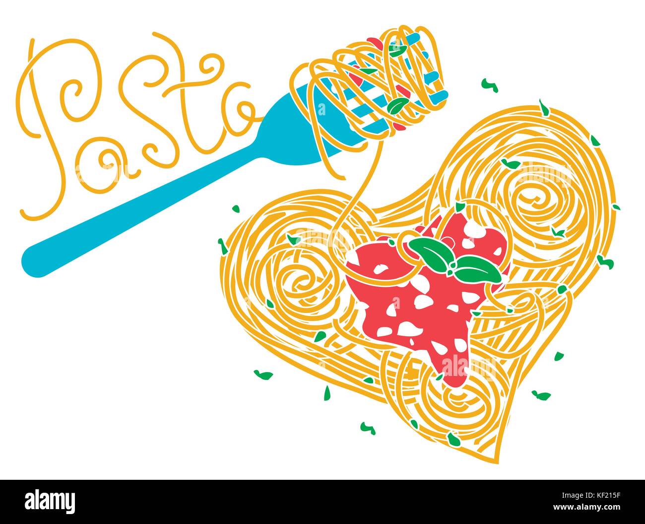 banner about pasta, Italian cuisine, heart-shaped with a fork on the ...