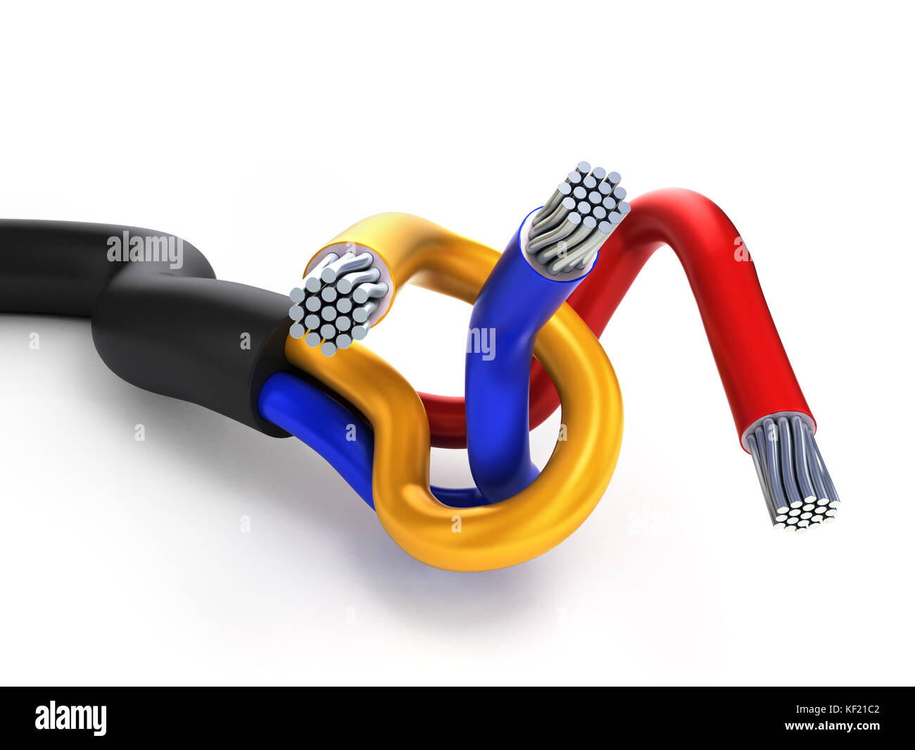 two-wire multi-core cable in the black winding isolated on white Stock ...