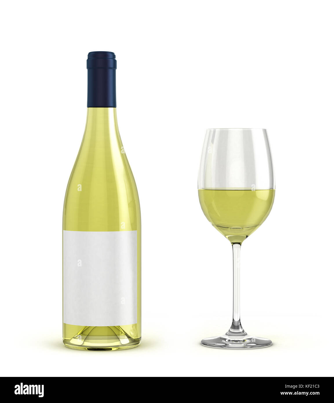 with white wine bottle and glass with wine isolated on white background ...