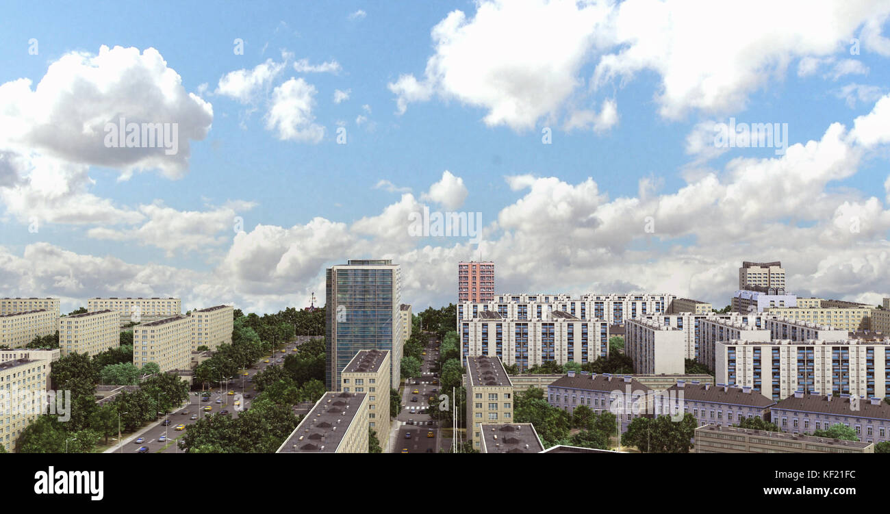 panorama of the city in the style of the 80's the city Background Stock ...