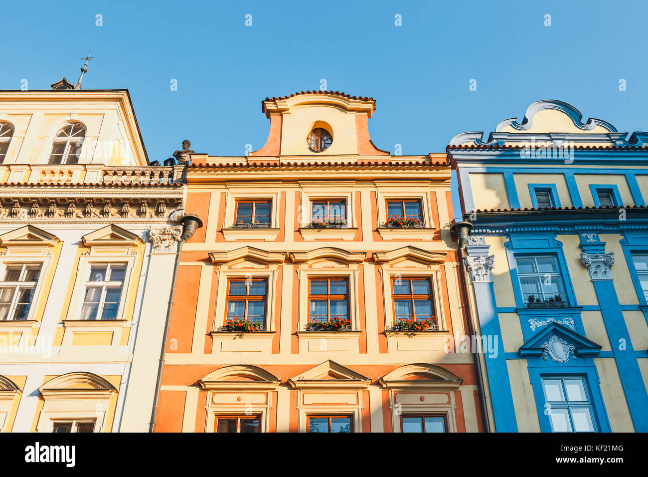 Colourful buildings in Old Town square in Prague in a beautiful autumn ...