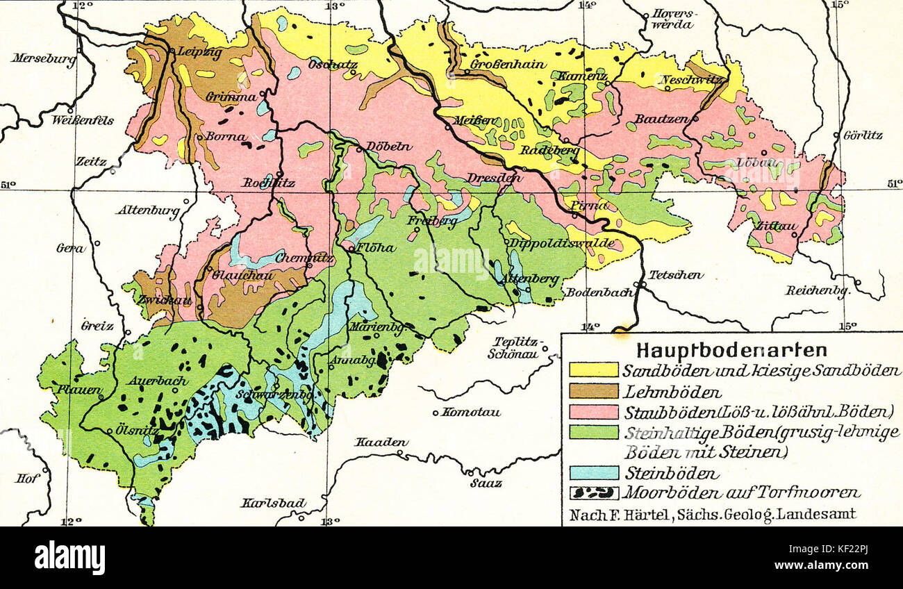 The map titled 'Lange Diercke Sachsen' illustrates the soil types and ...