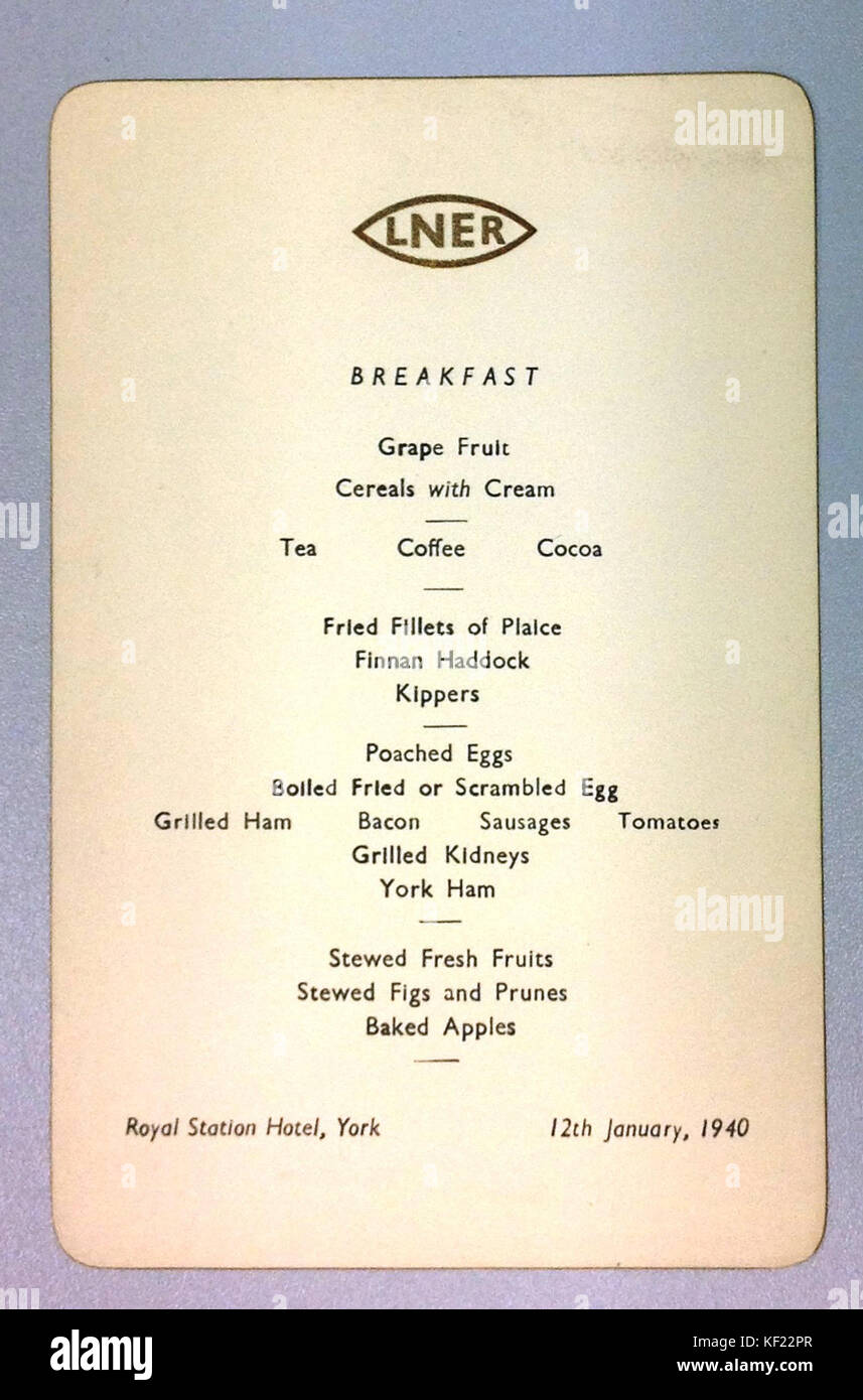 National Railway Museum LNER Royal Station Hotel York Menu Breakfast ...