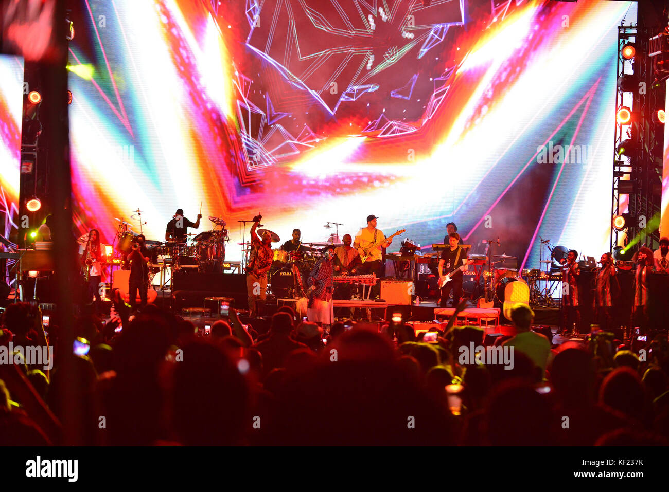 Ms Lauryn Hill and Nas perform on stage during the Powernomics tour at ...