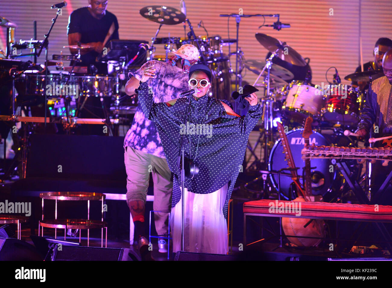Ms Lauryn Hill and Nas perform on stage during the Powernomics tour at ...