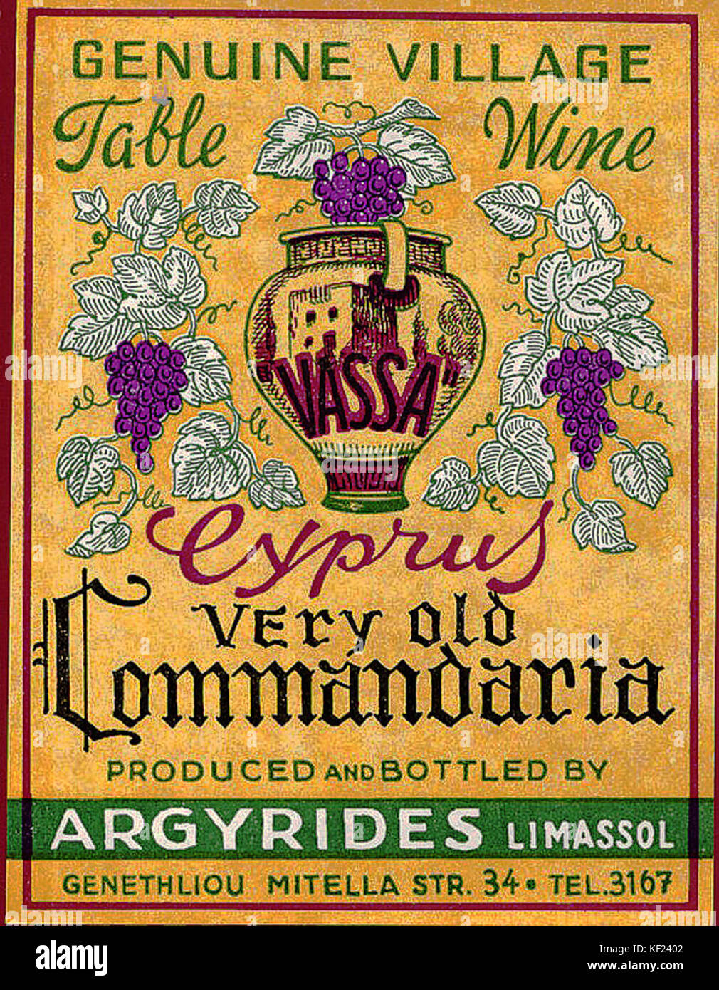 Label very old Commandaria Stock Photo - Alamy