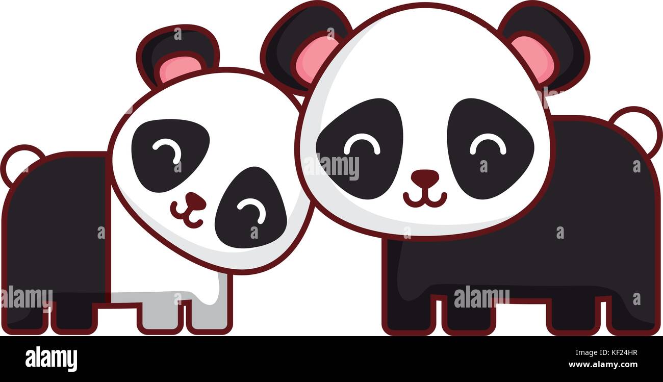 cute couple of panda bear icon over white background vector ...
