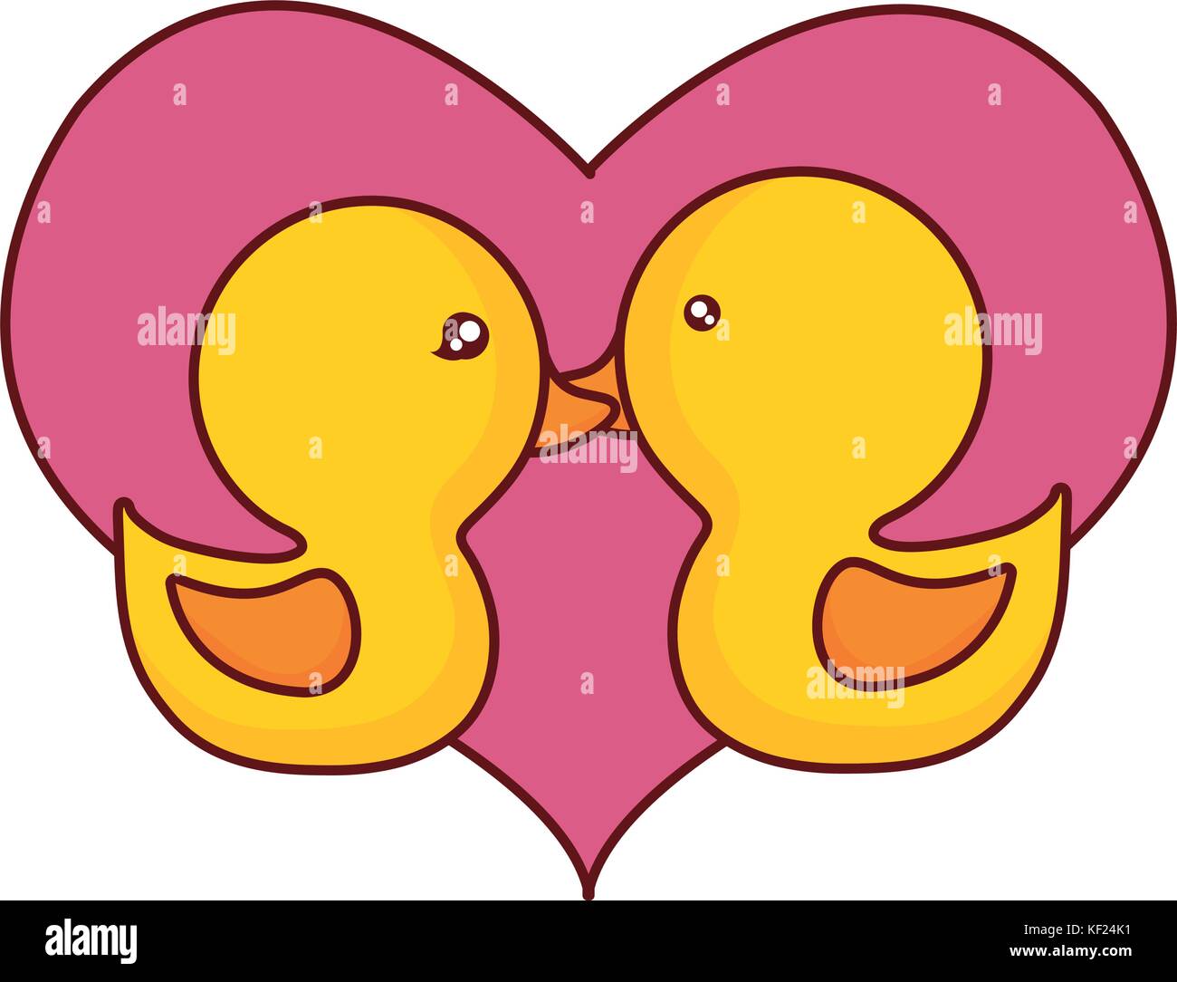 heart with cute couple of ducks icon over white background vector ...