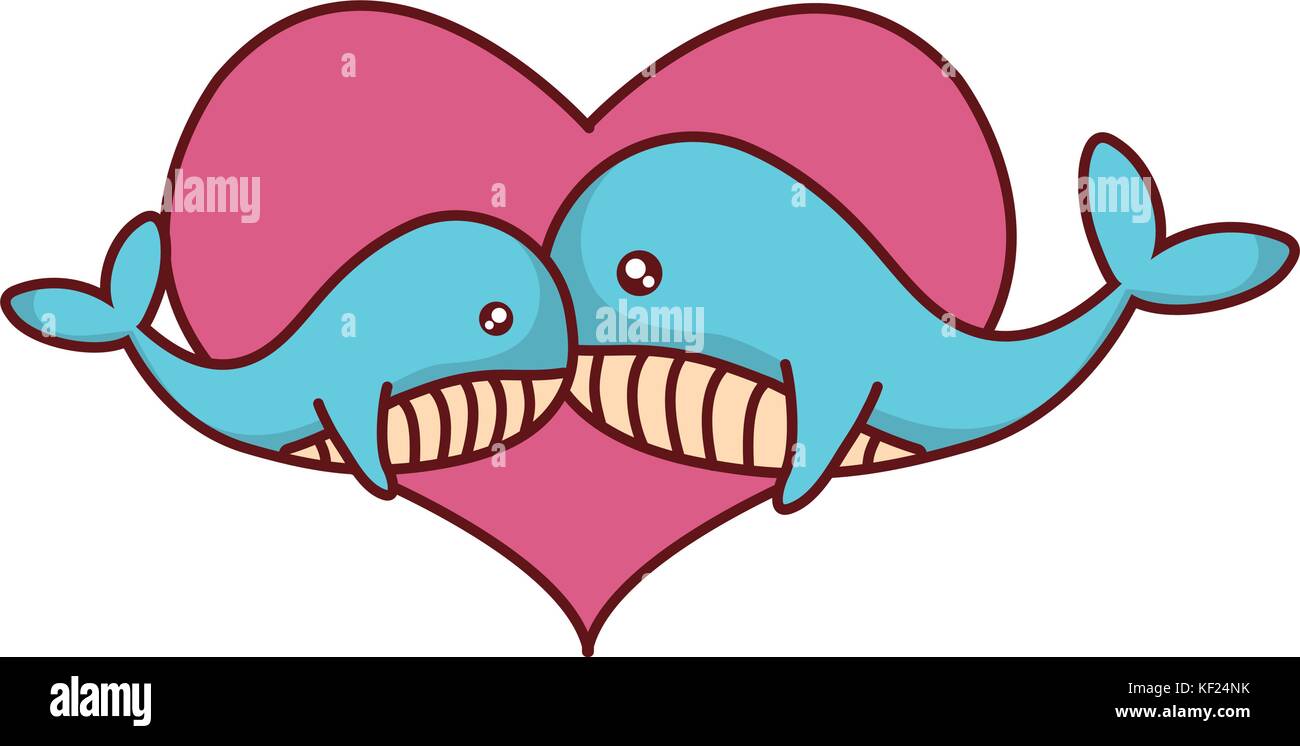 heart with cute couple of whale icon over white background vector ...