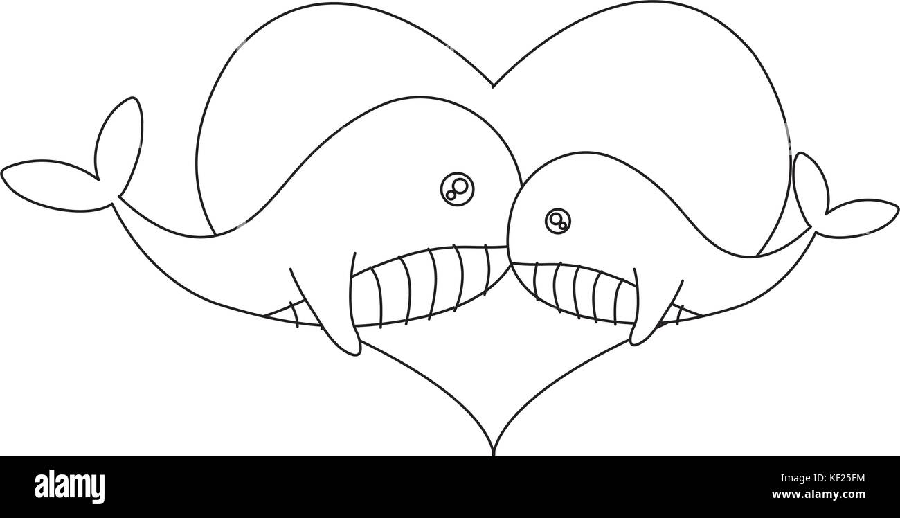 heart with cute couple of whale icon over white background vector ...