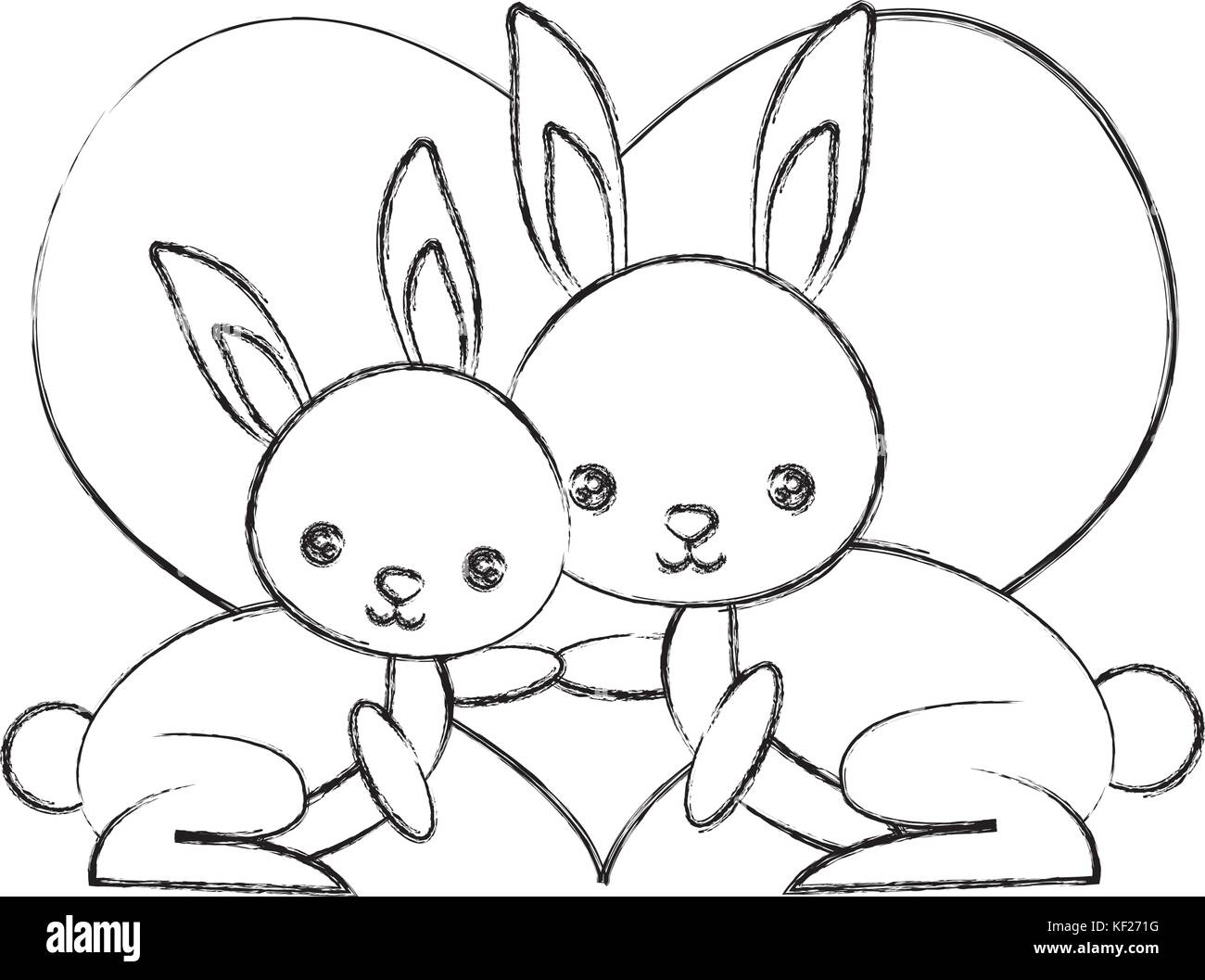 heart with cute rabbit icon over white background vector illustration ...