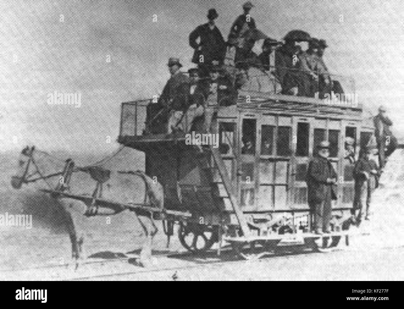 This 1870 photograph or illustration depicts a horsetrain, a historical ...