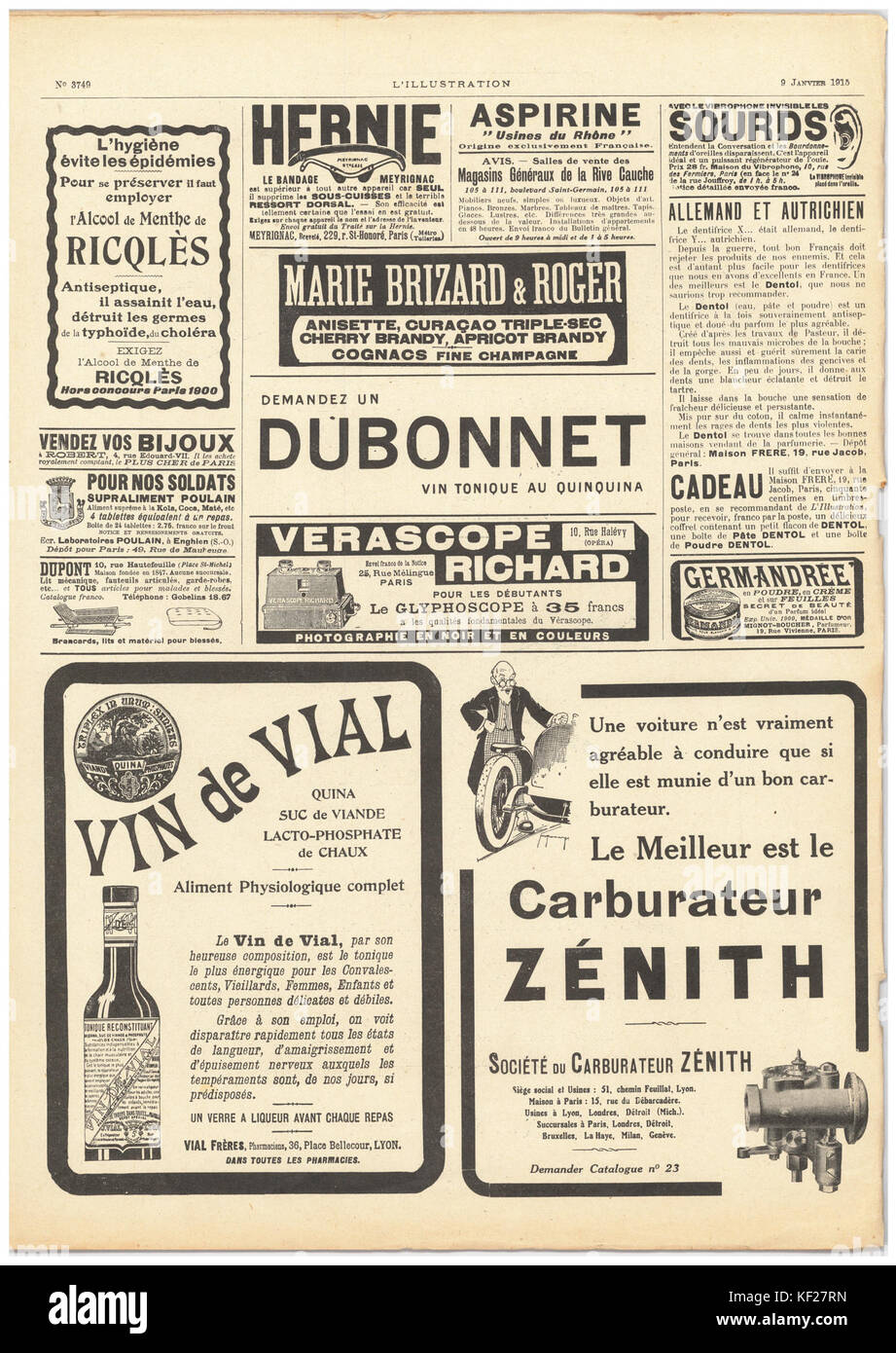 No 3749 9 Janvier 1915, scan 2, front cover inside Stock Photo - Alamy